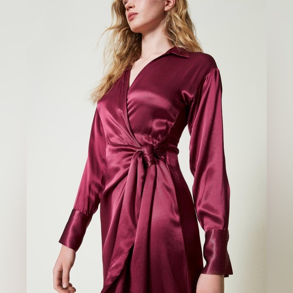 Aakaa | Dresses | Aakaa Pink Satin Robe Dress With Balloon Sleeves ...